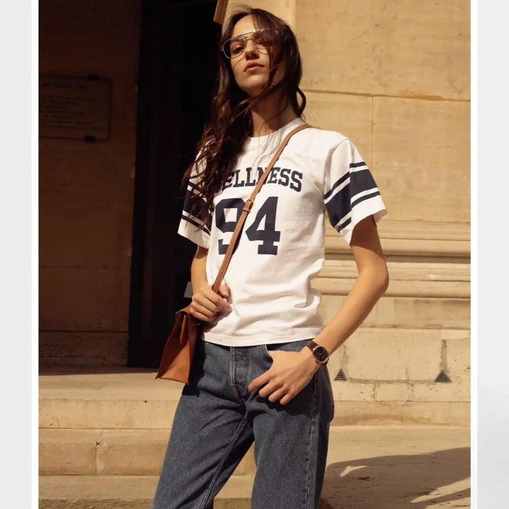 Sporty & Rich | Tops | Sporty Rich White And Navy Graphic Tshirt Size ...